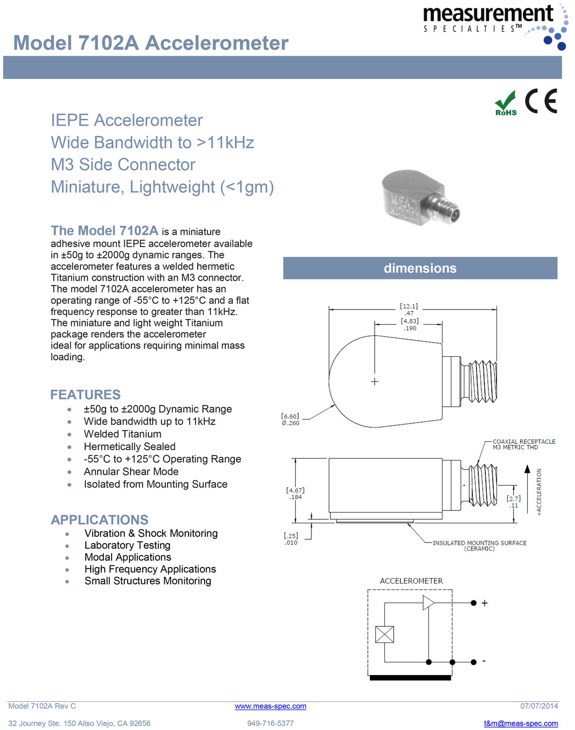 7102A-加速度传感器 - 北方科源（北京）科技发展有限公司