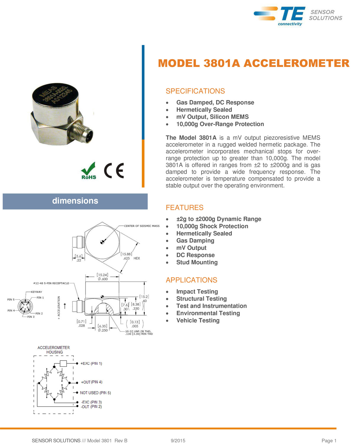 3801A-加速度传感器 - 北方科源（北京）科技发展有限公司